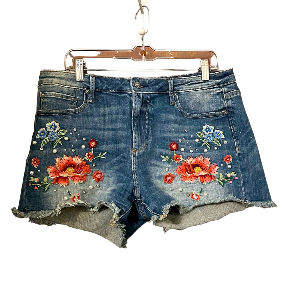 Driftwood Connie Floral Embroidered Denim Shorts Size… - Gem